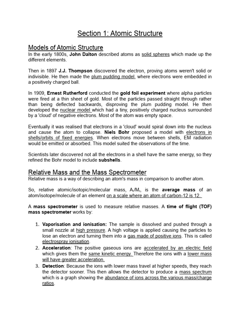 Section 1 Atomic Structure Download Free Pdf Atoms Electron
