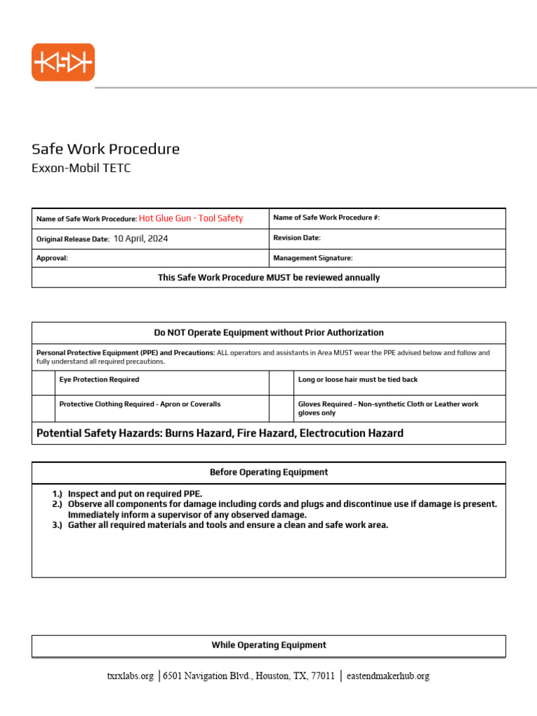 TETC Safety Procedure - Hot Glue Gun | PDF | Personal Protective ...