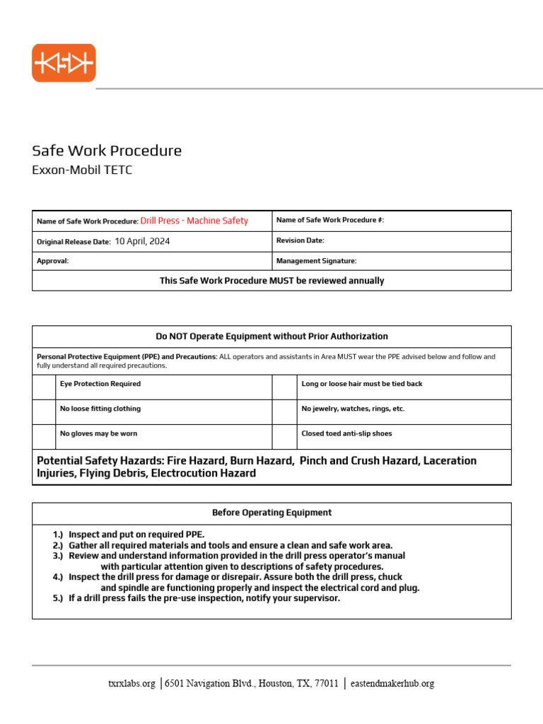 TETC Safety Procedure - Drill Press | PDF | Drilling | Drill