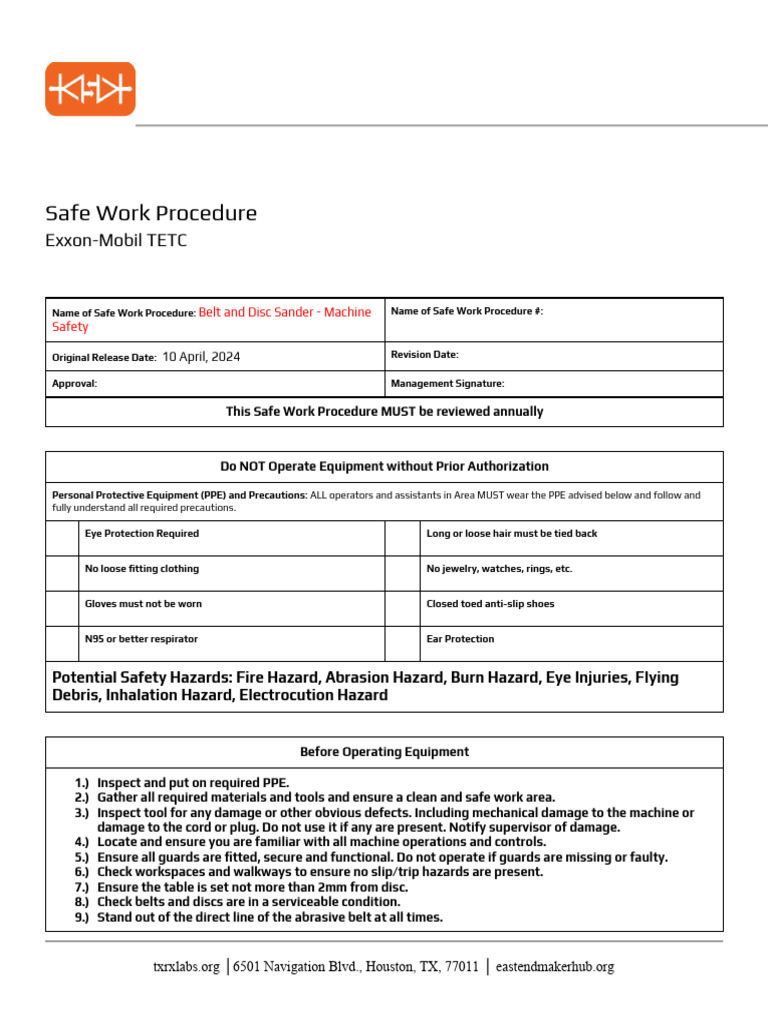 Belt and Disc Sander Safety Guidelines | PDF | Personal Protective ...