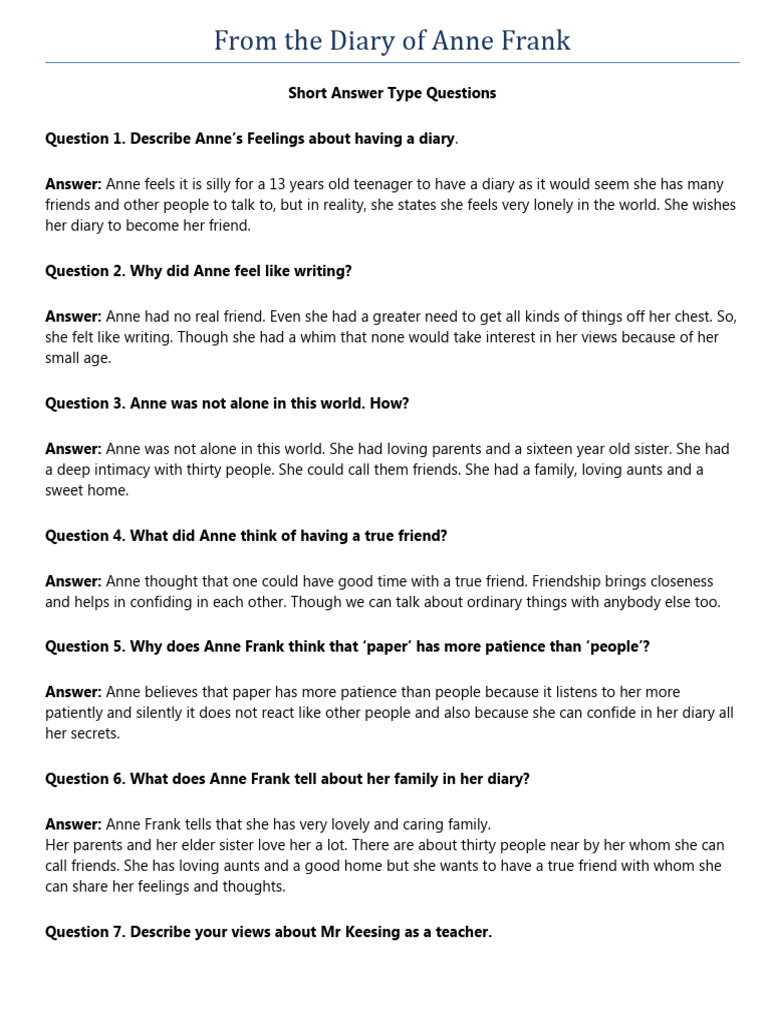 From The Diary of Anne Frank | PDF | Anne Frank | Teachers