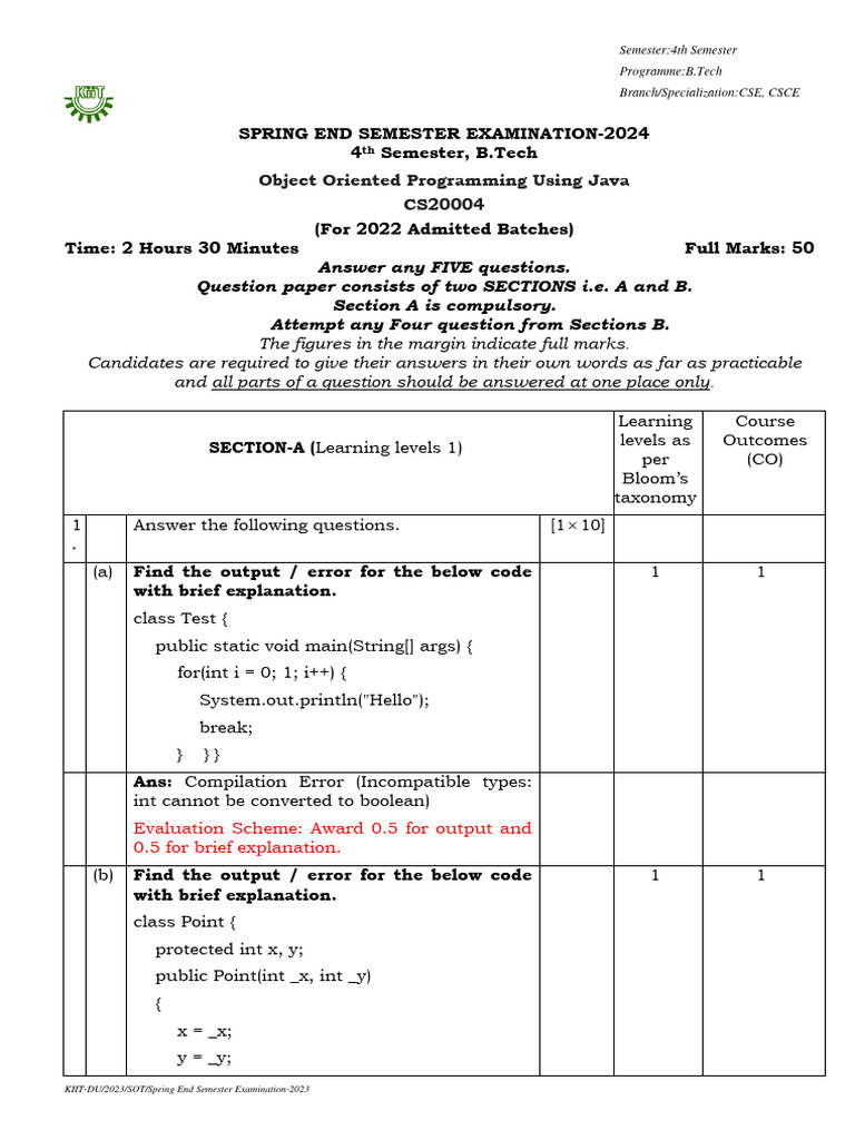 CS-20004(OOP)-CS_END_APRIL_2024 | Download Free PDF | Java Virtual Machine | Java (Software ...