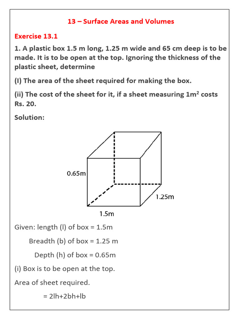 Surface Areas and Volumes Exercises | PDF | Sphere | Area