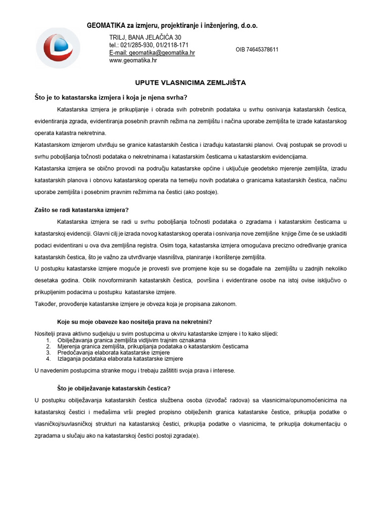 Uputa Za Upis Zemljista | PDF