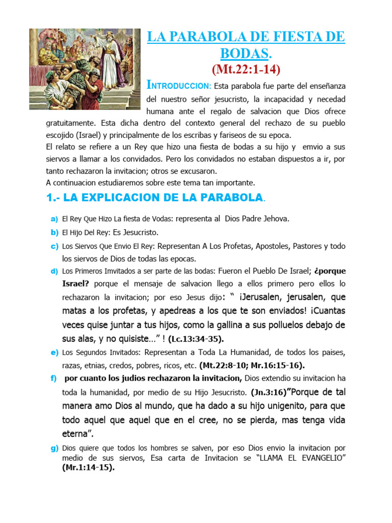 La Parabola de Fiesta de Bodas | PDF | Jesús | Salvación