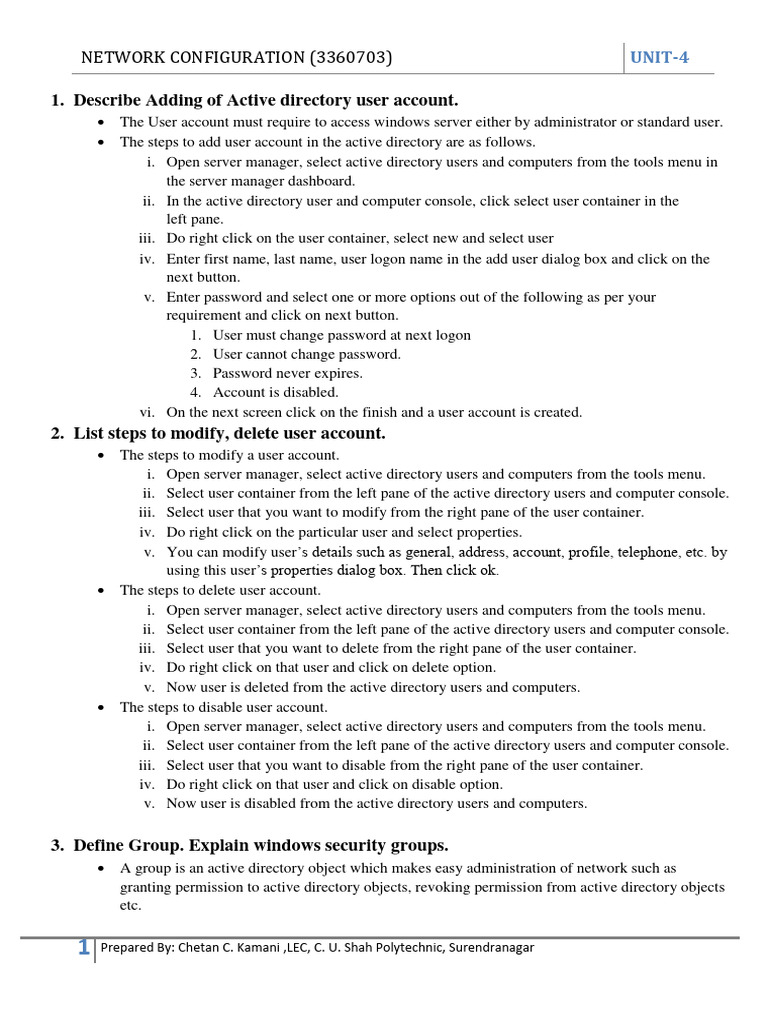 Nma Unit-4 3360703 | PDF | Active Directory | Backup