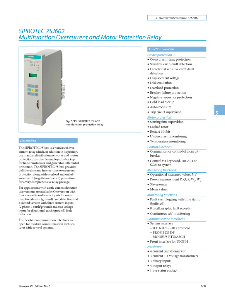SIPROTEC 7SJ602 Overcurrent Relay Guide | PDF | Relay | Equipment