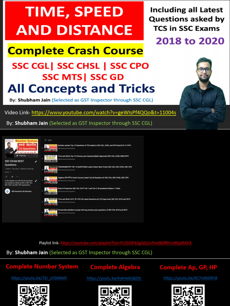 Time, Speed and Distance Crash Course by Shubham Jain RBE All Latest ...