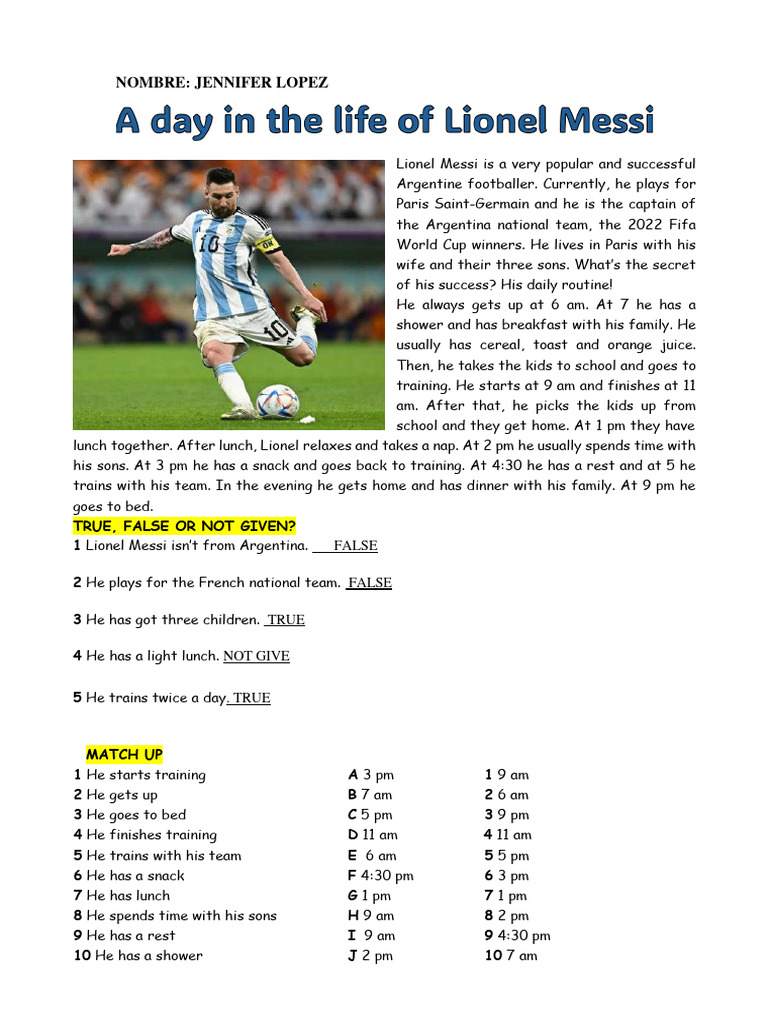 Lionel Messi's Daily Routine | PDF | Lionel Messi | Lunch