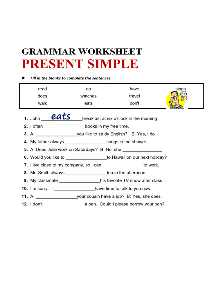 Simple Presen Exercise Eva Third Person | PDF