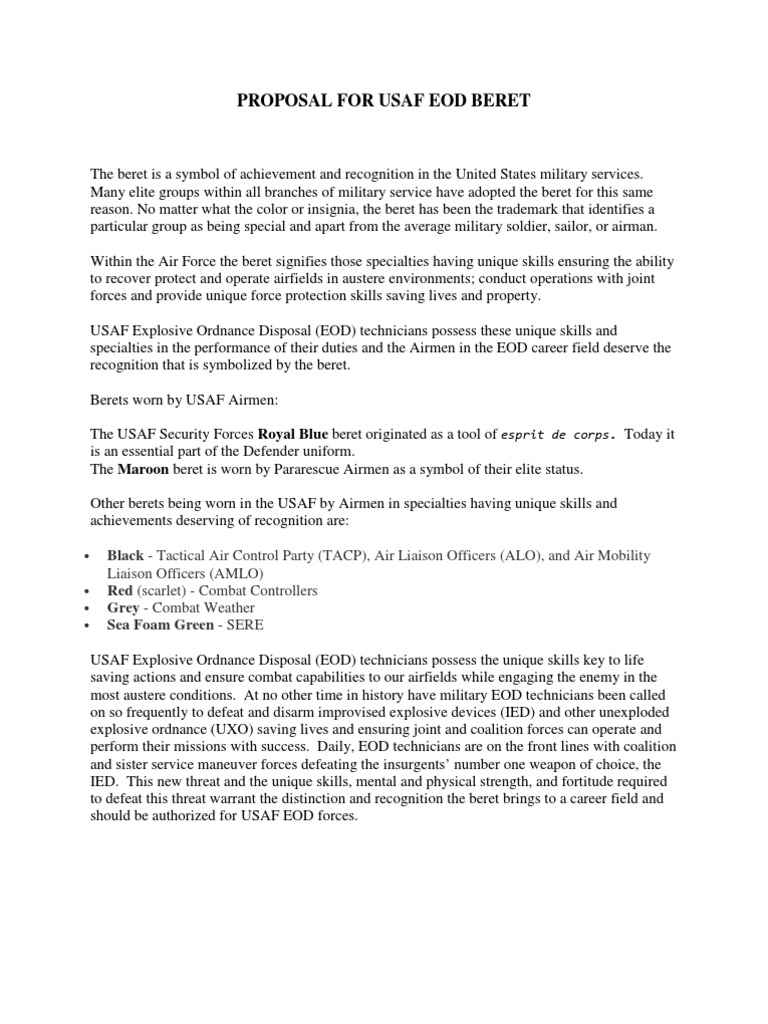 USAF EOD Beret Proposal | PDF | Bomb Disposal | United States Air Force