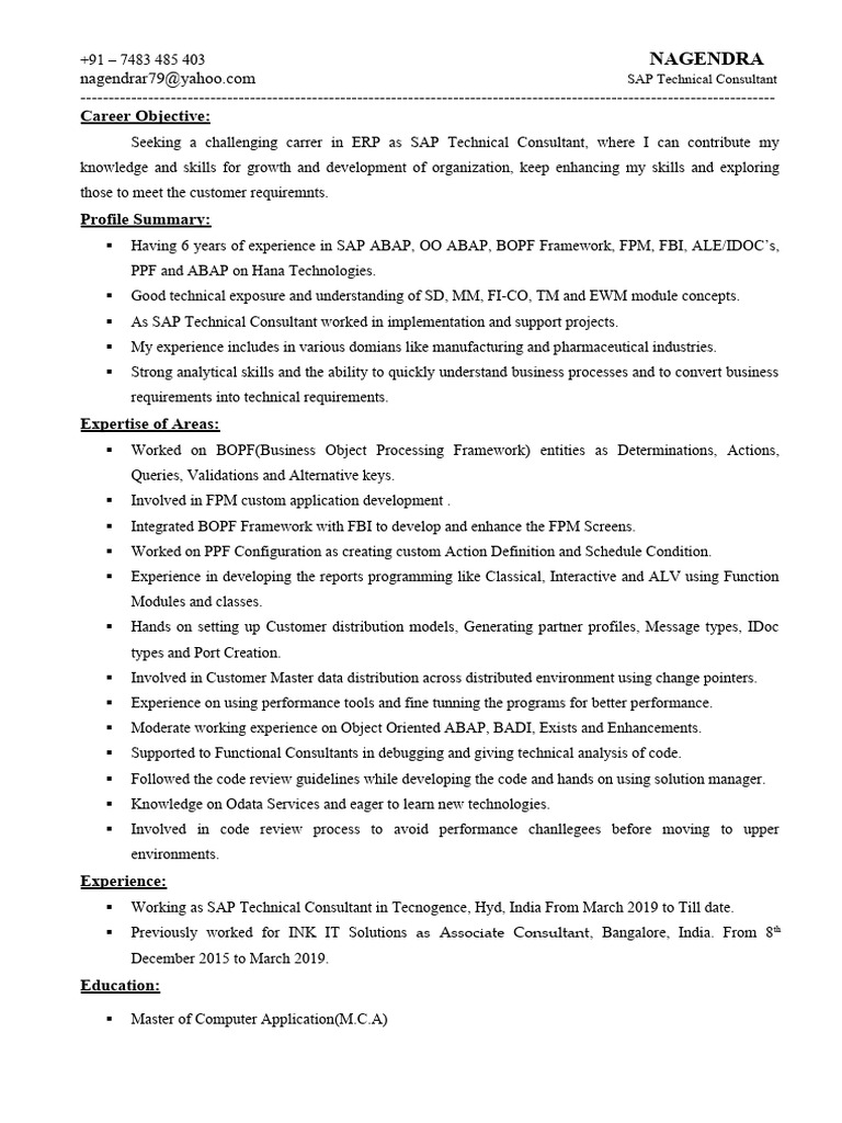 Nagendra - SAP - EWM - Technical - Consultant SamS | PDF | Computing | Information Technology