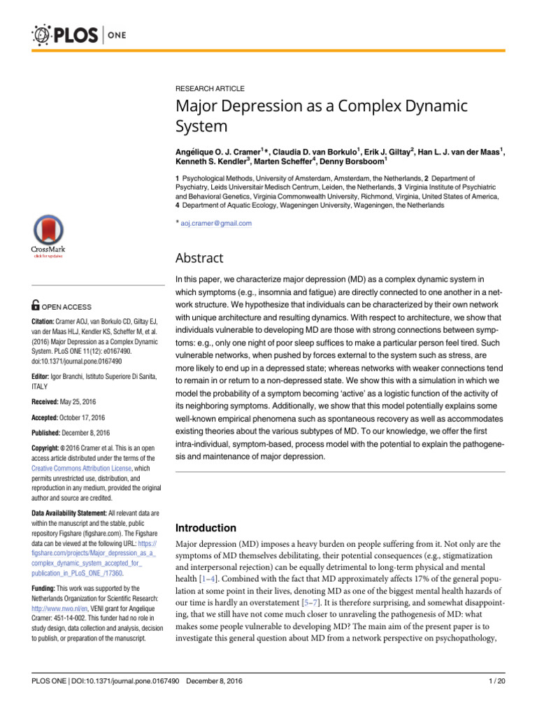Major Depression As A Complex Dynamic System | PDF | Major Depressive ...