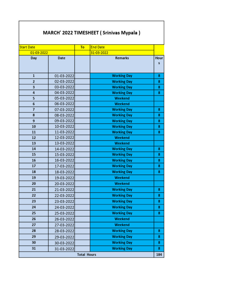 MARCH 2022 Timesheet Merck | PDF