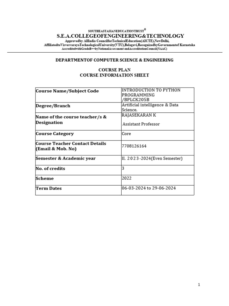 PYTHON2024course File (EVEN-CSE) | PDF | Programming | Computer Program