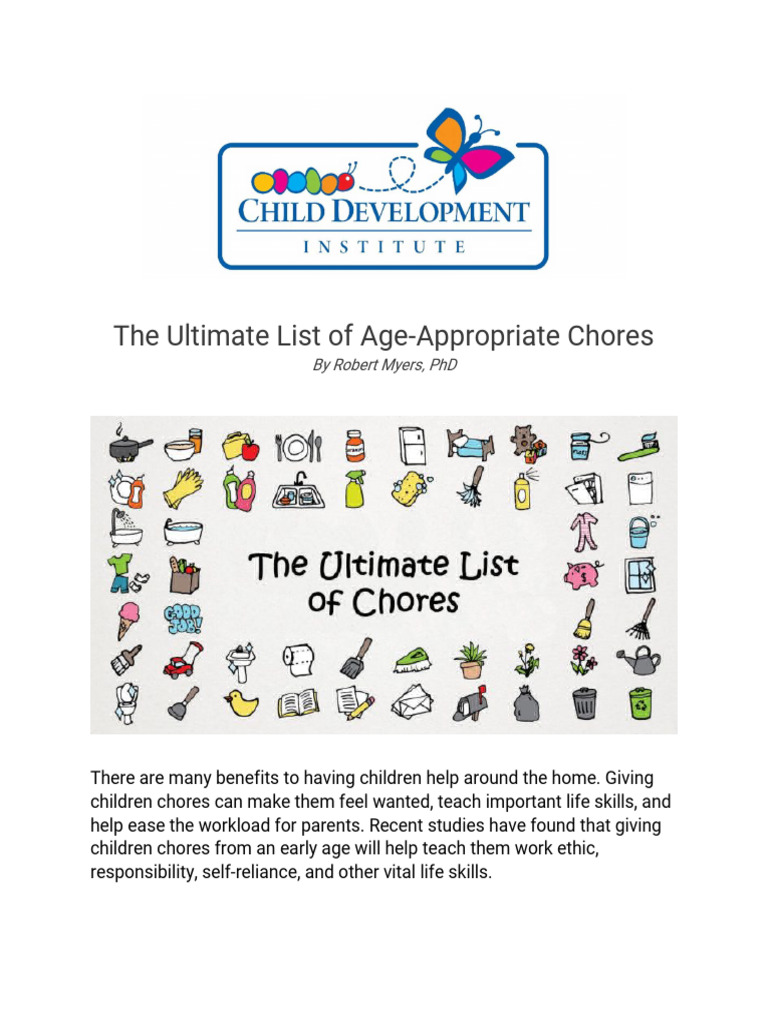 The Ultimate List of Age Appropriate Chores | Download Free PDF ...