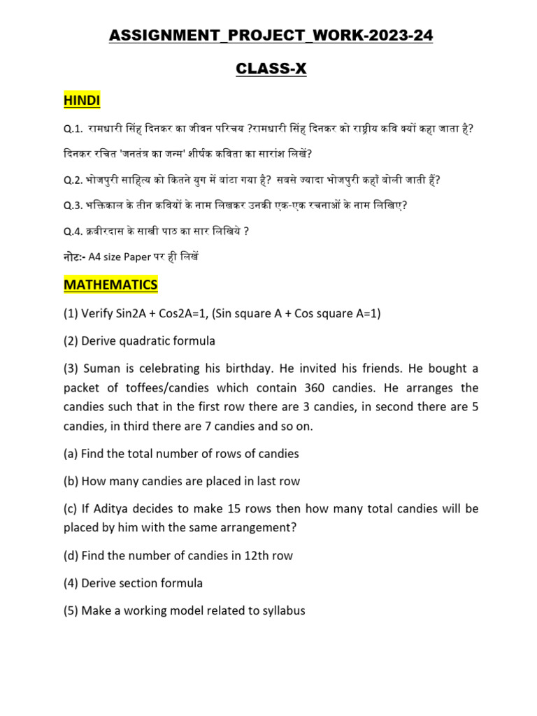 CLASS_X_Assignment_Project_(2023-24) | PDF | Acid | Ph