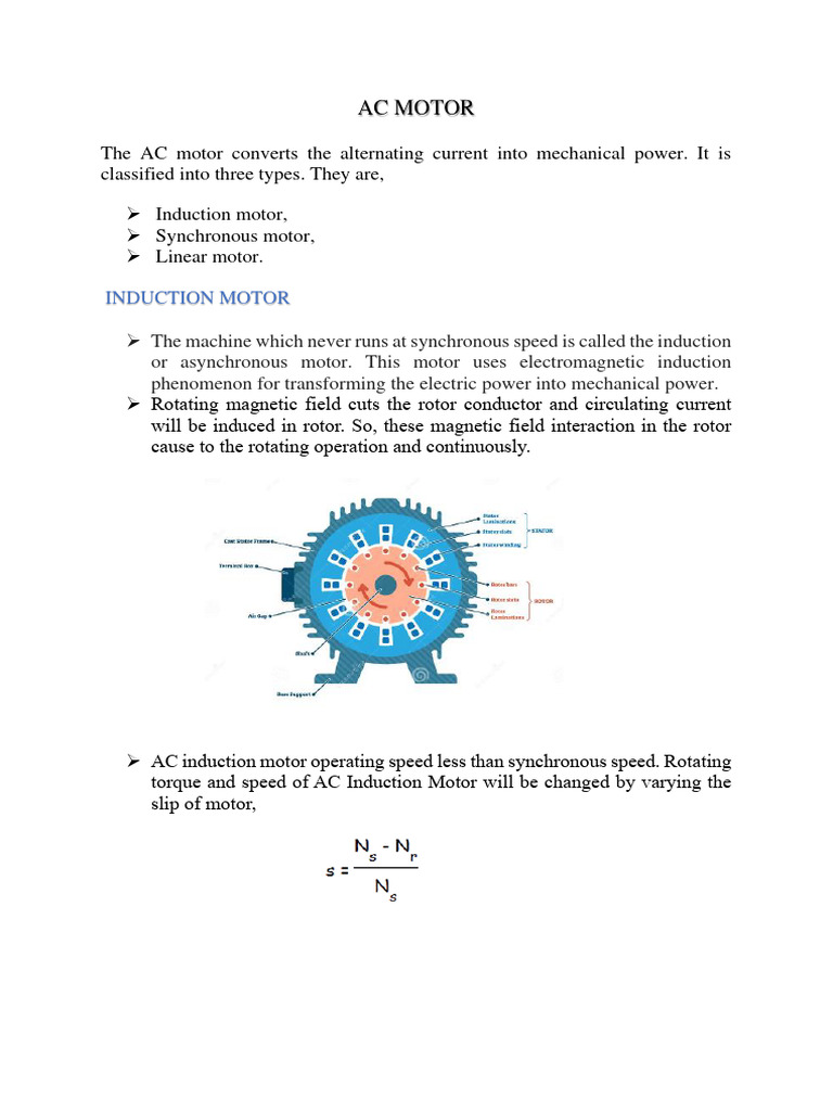 Ac Motor and It's Types | PDF | Electric Motor | Electromagnetic Induction