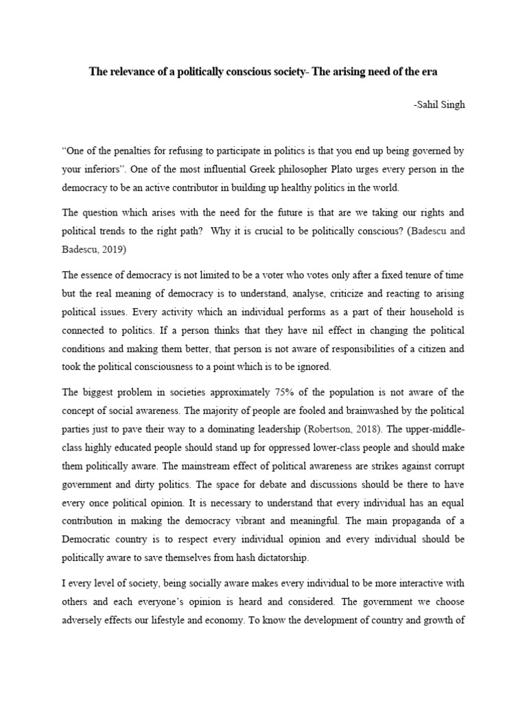 The Relevance of A Politically Conscious Society - The Arising Need of ...