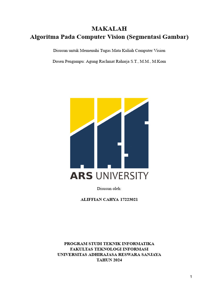 Algoritma Pada Computer Vision (Segmentasi Gambar) | PDF