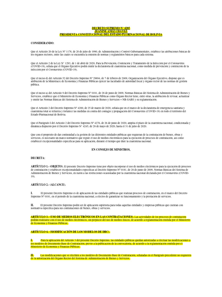 Normativa DS.4285 | PDF | Regulación | Decreto
