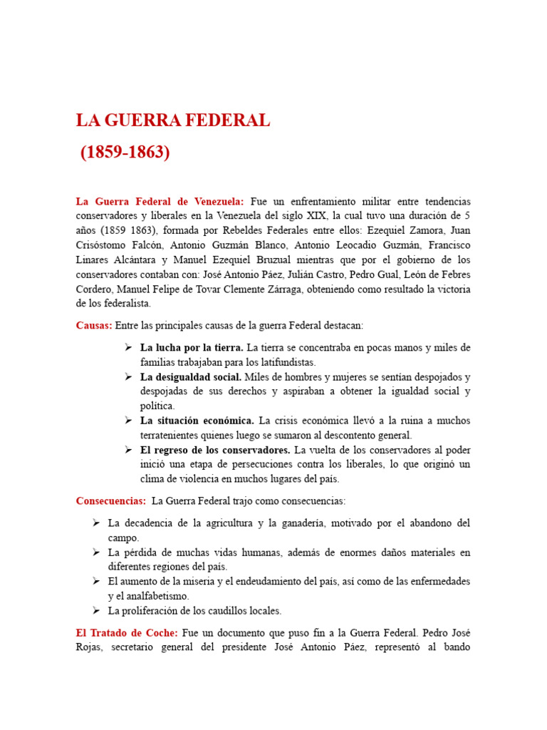 Guerra Federal Infografía | PDF | Política de venezuela | Venezuela
