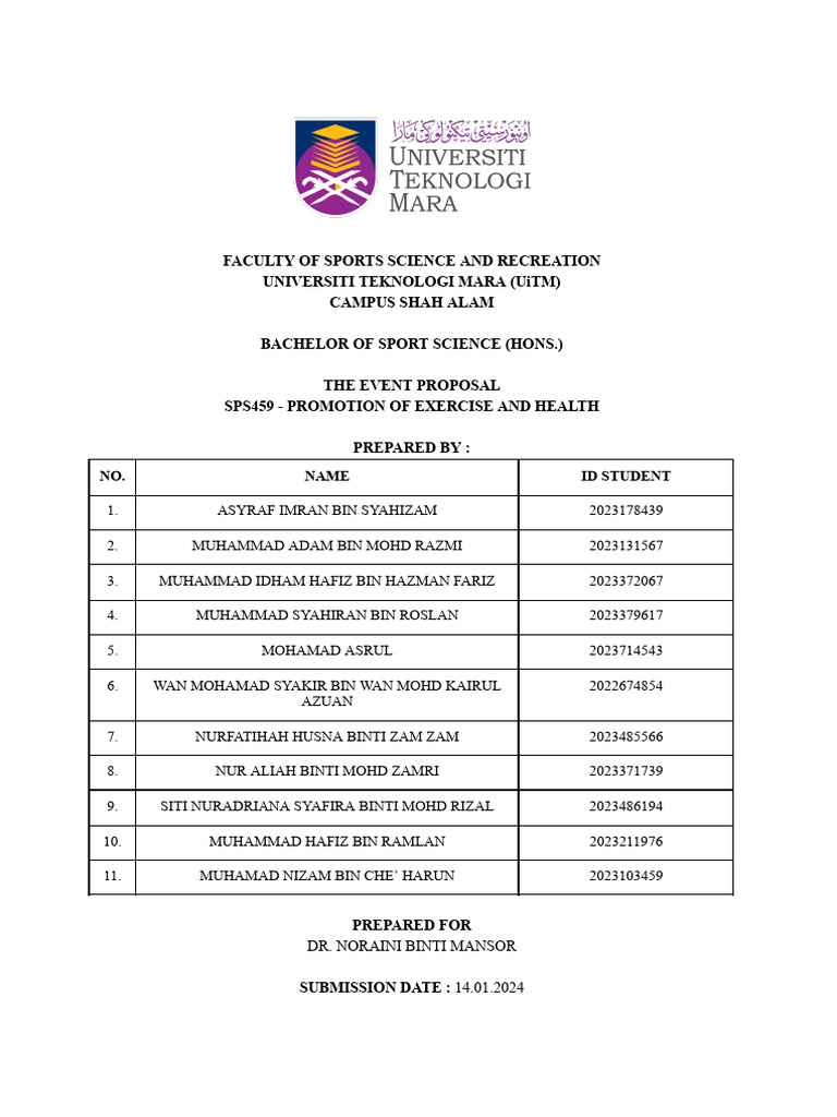 Group 4 (SPS459) - The Event Proposal (Fun Run) | PDF | Obesity ...