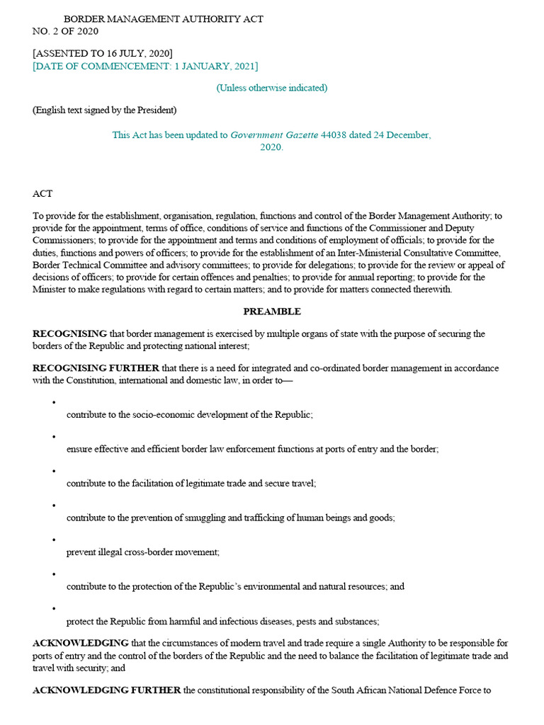 Border_Management_Authority_Act_No._2_of_2020 | PDF | Search Warrant ...
