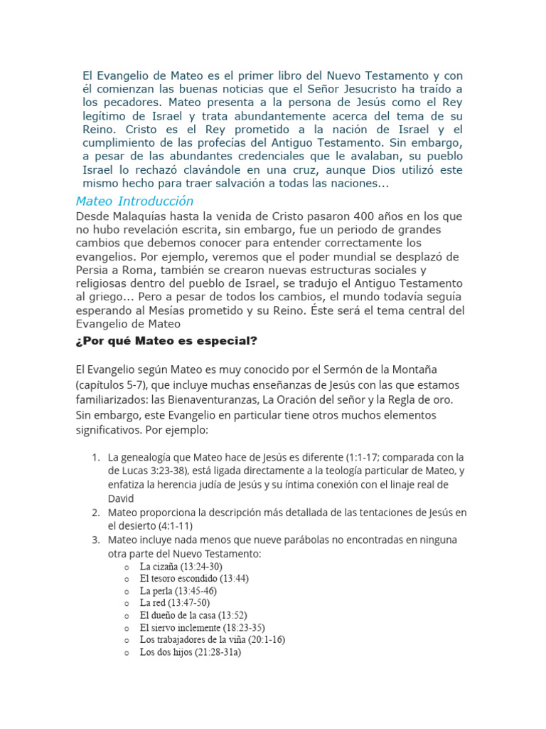 Mateo Introducción: ¿Por Qué Mateo Es Especial? | PDF | Evangelio de ...
