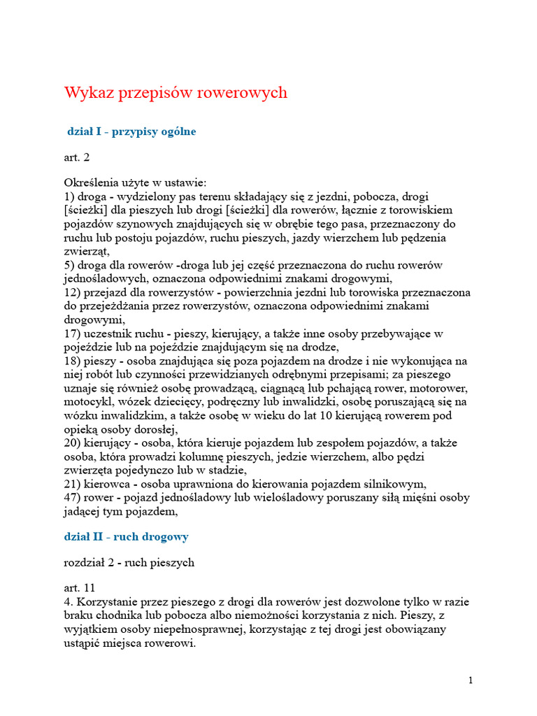 Wykaz Przepisów Rowerowych | PDF