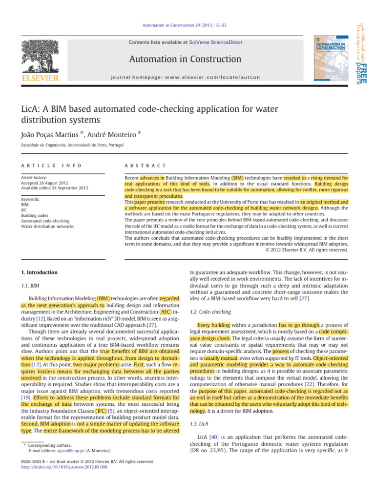 A BIM Based Automated Code-Checking Application For Water Distribution Systemsr | PDF ...