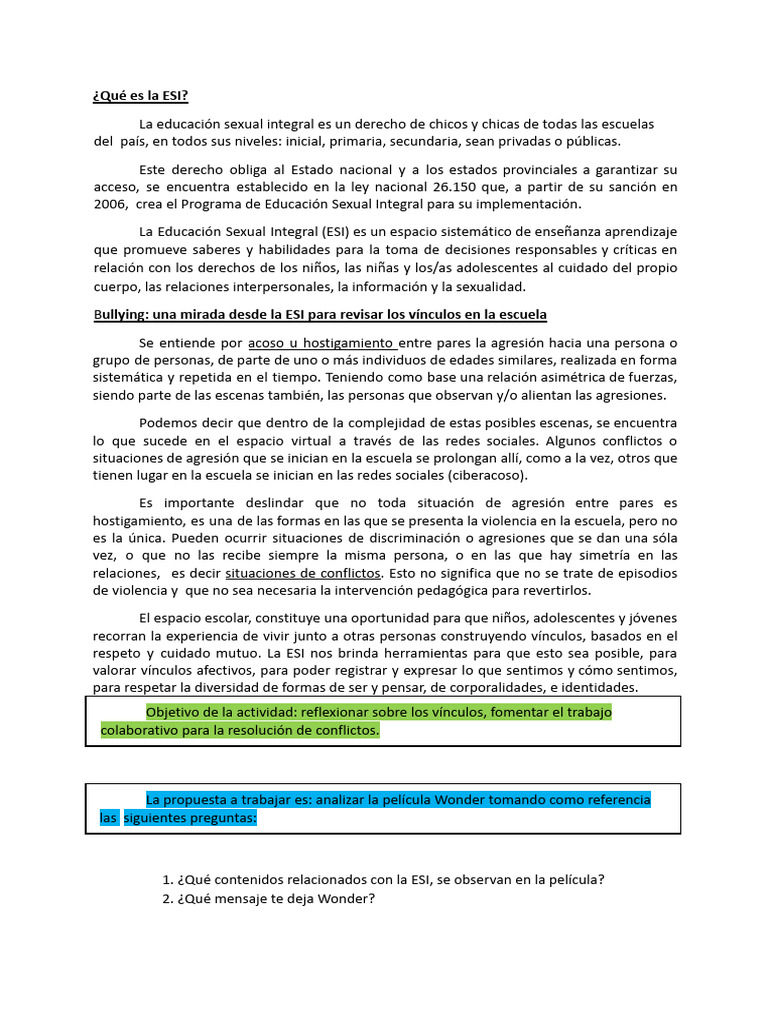 ESI-Wonder Segundo Año | PDF | Escuelas | Educación sexual