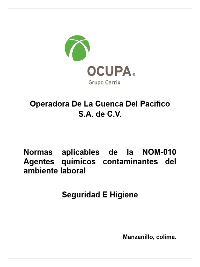 Normas Aplicables de La NOM-010 Agentes Químicos Contaminantes Del ...