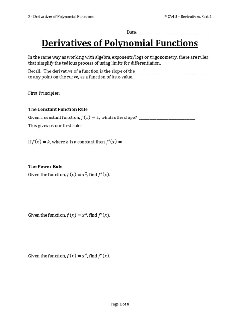 Derivatives of Polynomial Functions Guide | PDF | Derivative | Slope