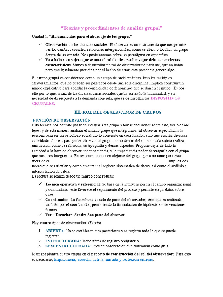 Teorías y Procedimientos de Análisis Grupal 1er Parcial | PDF | Dialéctico | Mente