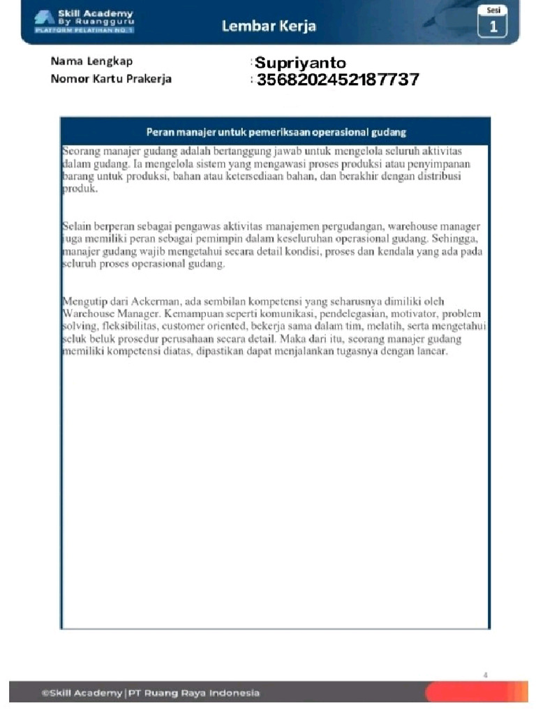 TPM 1 Peran Manajer Operasional Gudang - [Supriyanto] | PDF