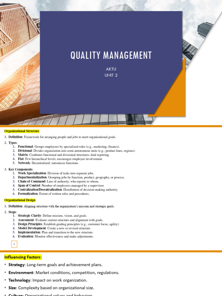 Quality Management Unit 2 | PDF | Organizational Structure | Strategic ...