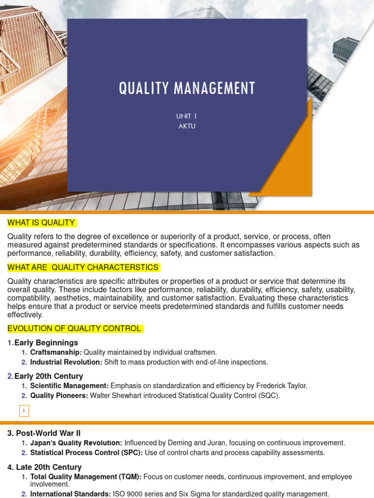 Quality Management Unit 1 | Download Free PDF | Supply Chain | Quality ...