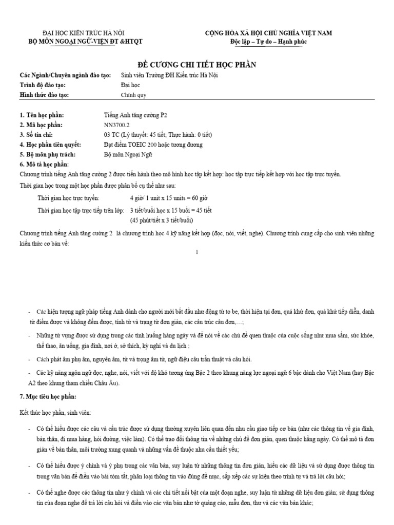 2. ok Đề cương TC2 Course 1 BMNN 18-12-2023 | PDF