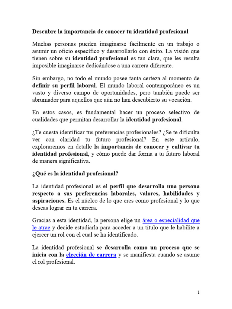 Descubre La Importancia de Conocer Tu Identidad Profesional | PDF ...