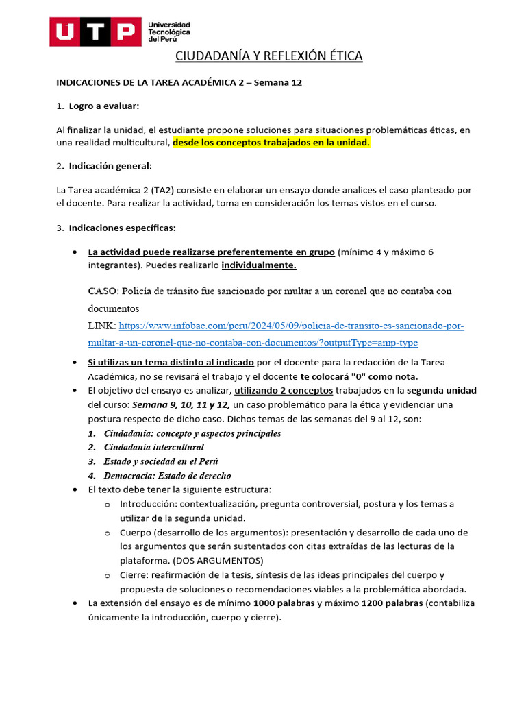 AULA 2 Consigna de Evaluación - Tarea Académica 02 - PREGRADO | PDF | Ensayos