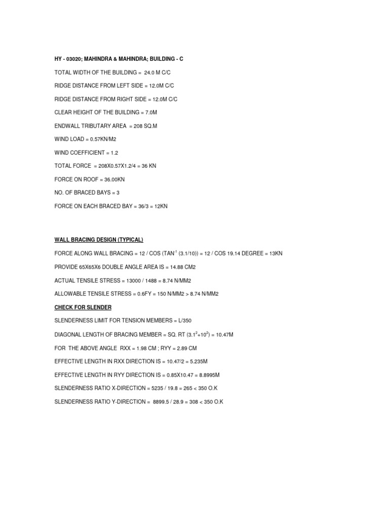 Angle Bracing & Braced Force Calculations | PDF