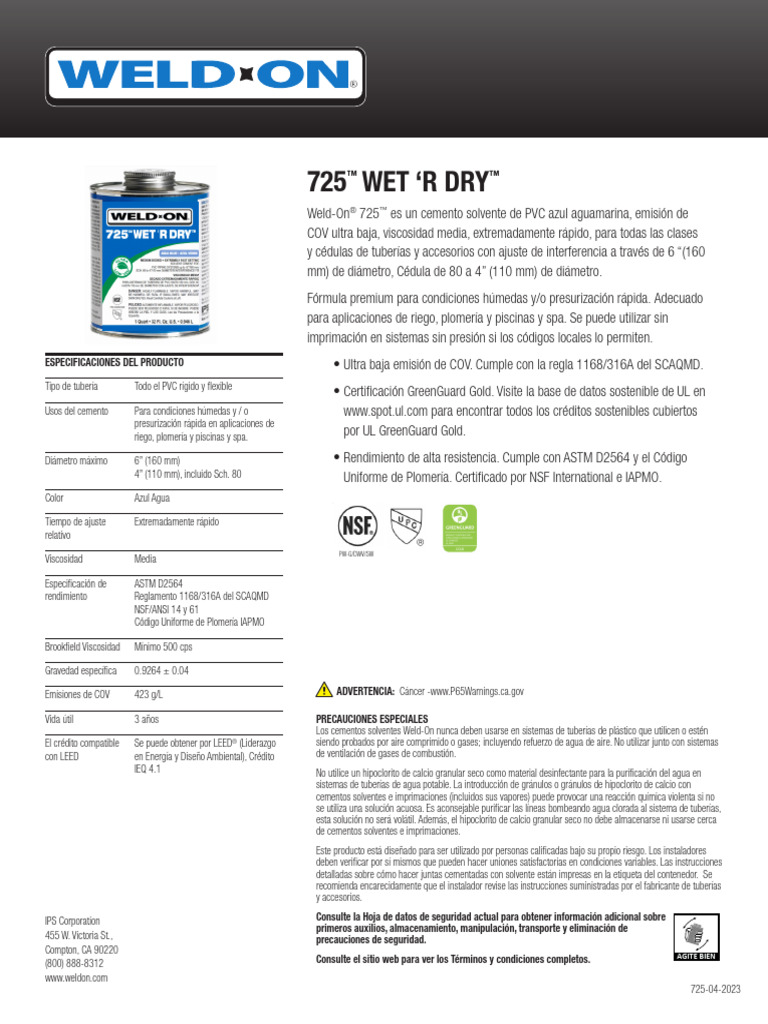 Pegamento 725 Weldon | PDF | Agua | Solvente