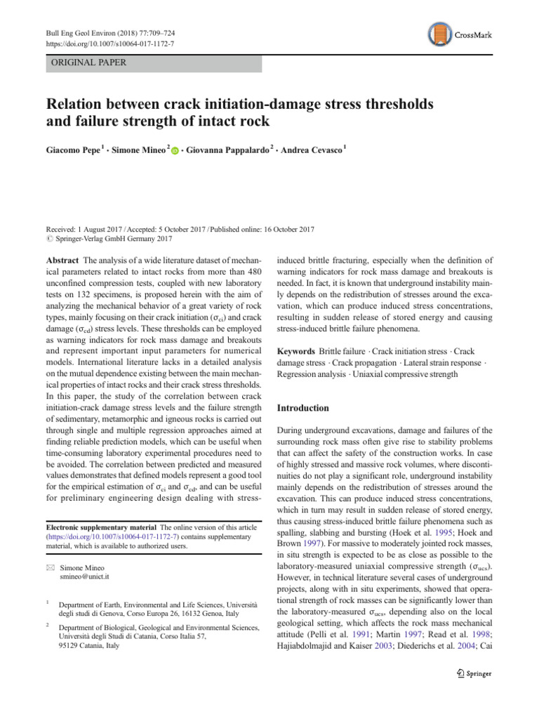 Relation Between Crack Initiation-Damage Stress Thresholds and Failure ...