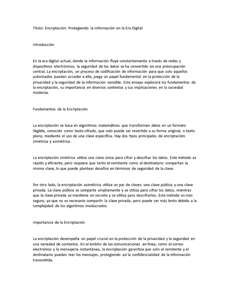 Ensayo Encriptacion | Descargar gratis PDF | Cifrado | Clave (criptografía)
