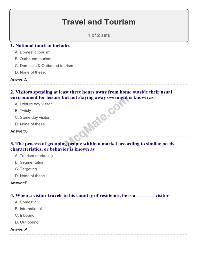 Travel and Tourism [Set 1] | PDF | Tourism | Restaurants