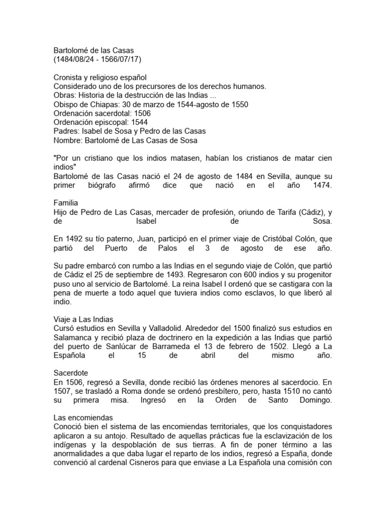 Bartolomé de Las Casas | PDF