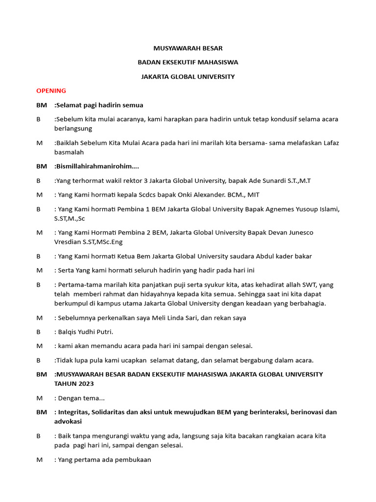 Skrip MC Mubes BEM | PDF