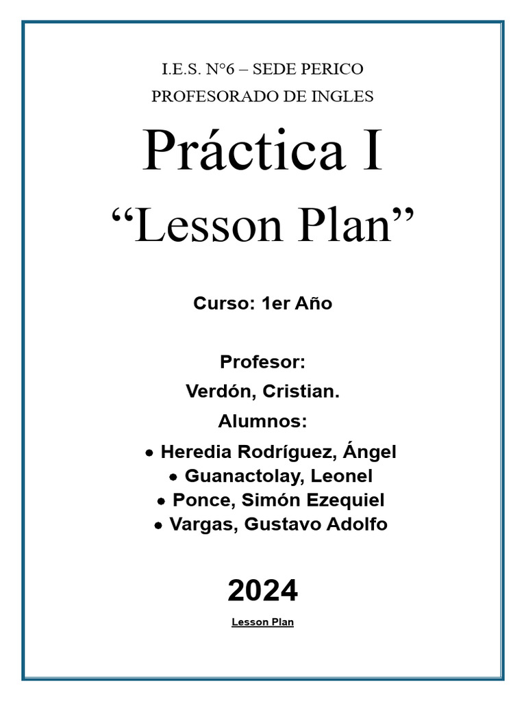 LessonPlan - Práctica I - 2024 | PDF