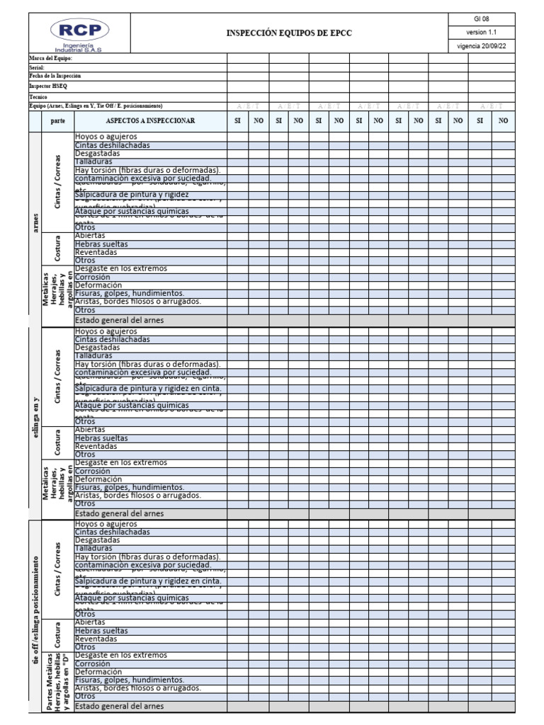 Inspección de Equipos de EPCC | PDF | Rieles | Sector secundario de la ...